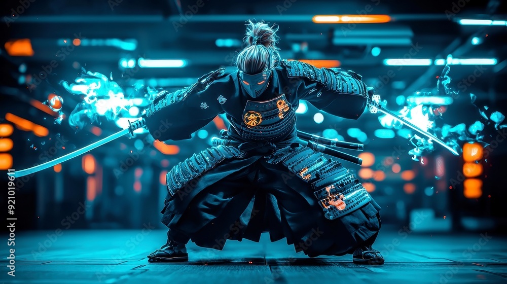 Samurai Elegance, a dynamic representation of a samurai figure in a ...