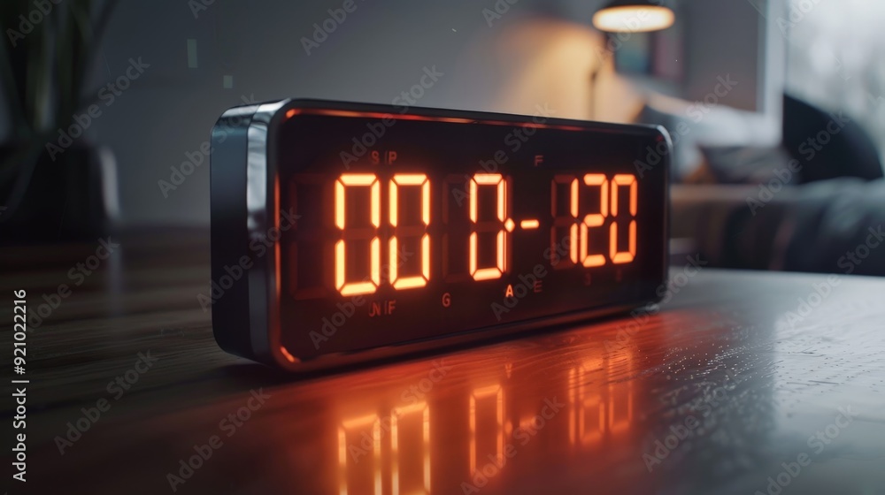 A modern 3D digital clock with a sleek design, featuring bright LED ...