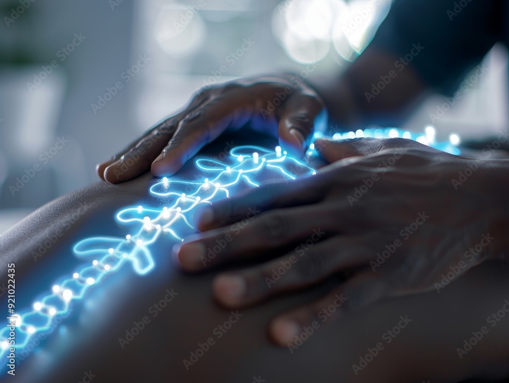 Healing Touch: Therapist Massaging Patient's Back with Spine Diagram ...