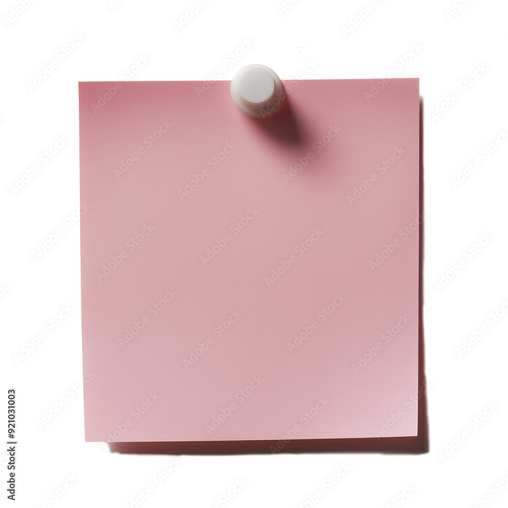 Pink post it note with white tack at top, shadow around edge, isolated ...