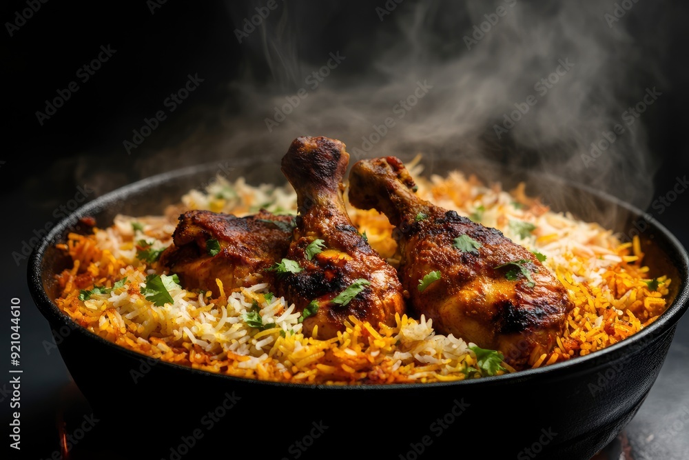 indian chicken biryani, Spicy chicken biryani food photography, flying ...