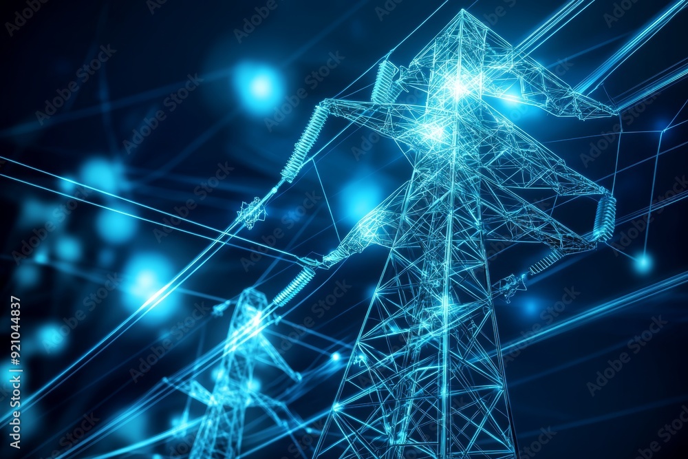 An abstract background featuring high power electricity poles. Energy ...