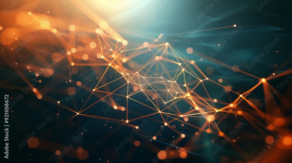 Glowing orange neural network nodes and connections on dark blue ...