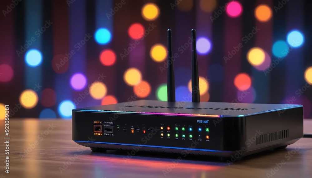 Wi-Fi internet network connection modem router on the table near the ...