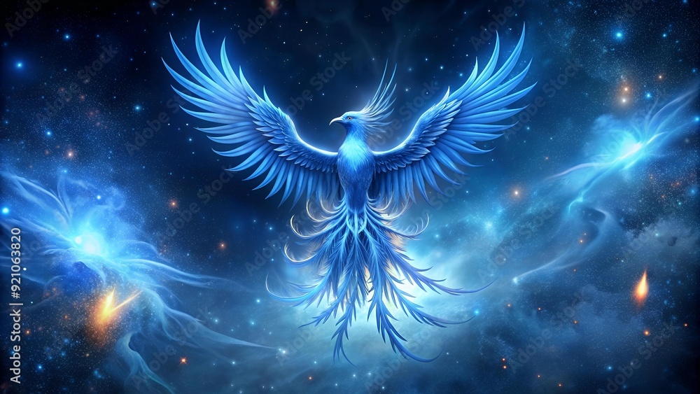 Celestial Phoenix Ascendant: A Blue Phoenix Rising from a Starry Nebula ...