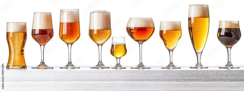 Variety of Beers in Different Glasses Standing on a Bar Isolated on ...