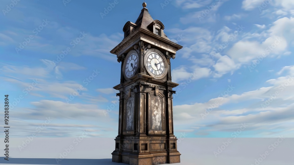 A 3D model of an outdoor clock tower, with a grand and imposing design ...