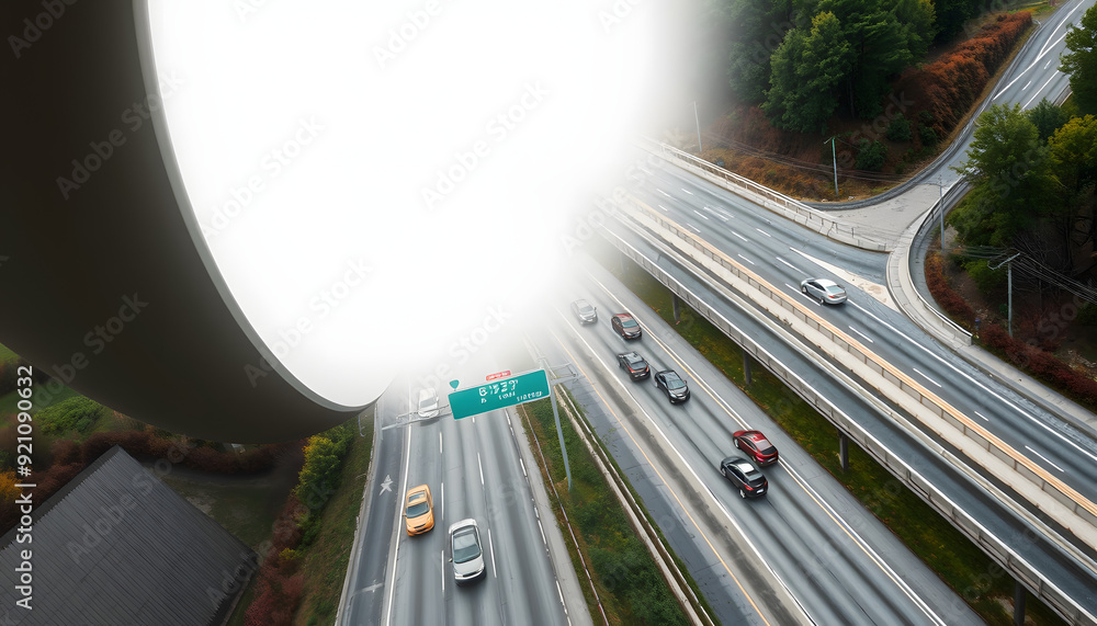 Cars Driving On Interstate Highways In Massachusetts. - aerial static ...