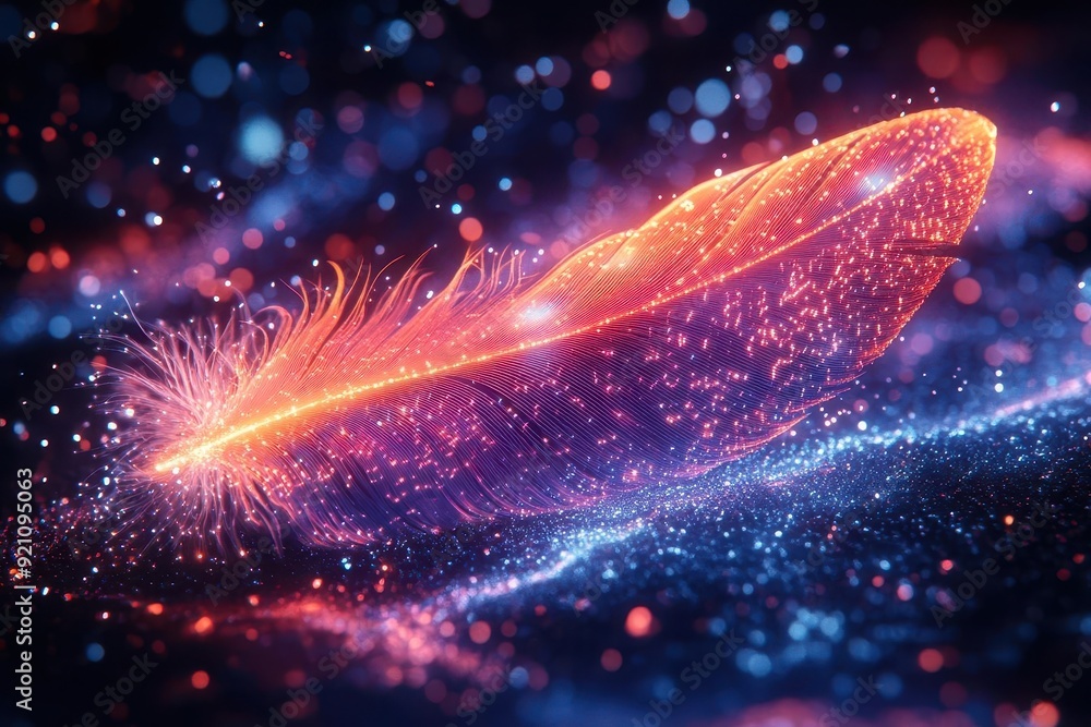 ethereal feathers transforming into glowing data streams against a ...