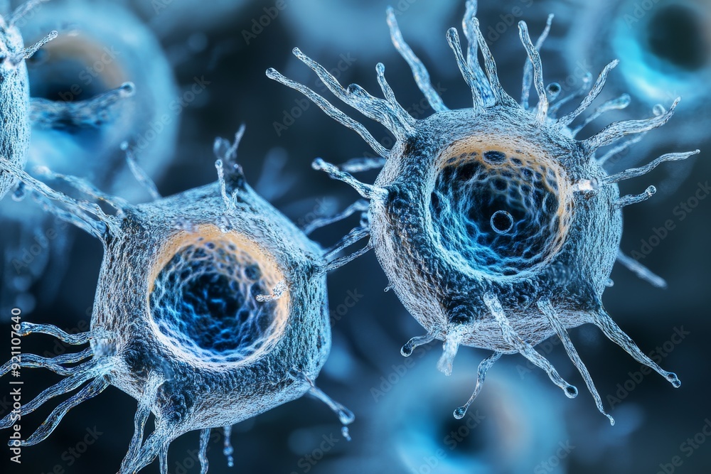 Close-up of cell division under a microscope, high resolution, detailed ...