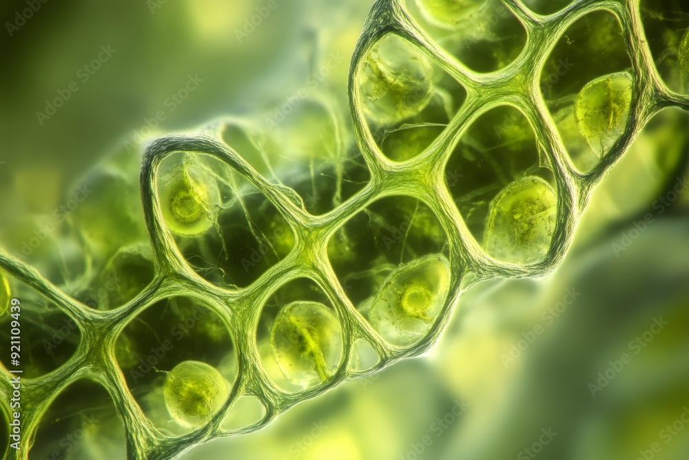 Observation of chloroplasts in a plant cell, high resolution, detailed ...