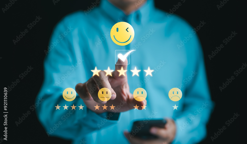 Customer Satisfaction Rating and Feedback Concept. Person interacting ...
