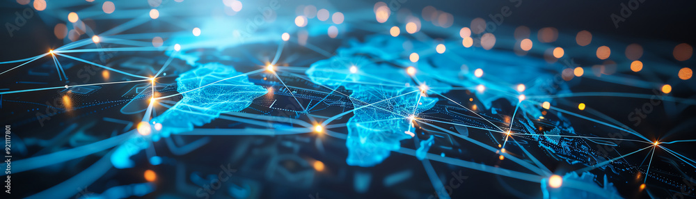 Network engineering connects points on a world map, symbolizing global ...