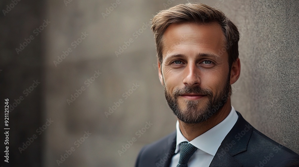 Confident Professional: A young man in a crisp suit stands confidently ...