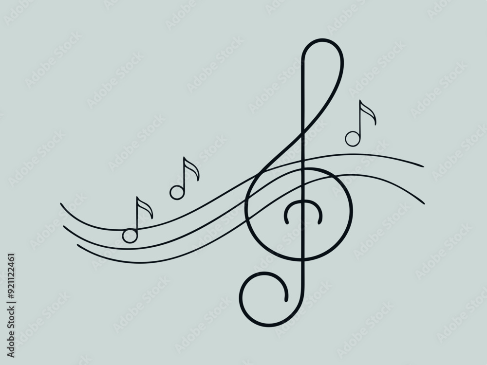 continuous single line drawing of music notes and treble clef, abstract ...