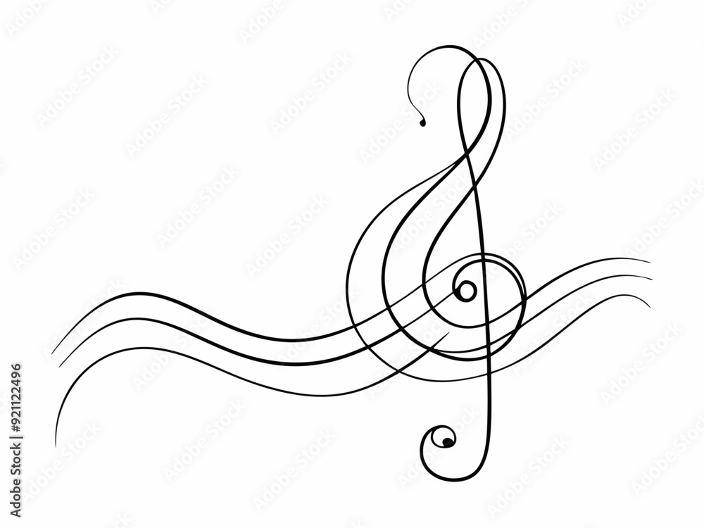 continuous single line drawing of music notes and treble clef, abstract ...