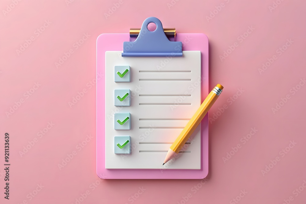 Checklist on clipboard paper Correct green mark and incorrect red mark ...