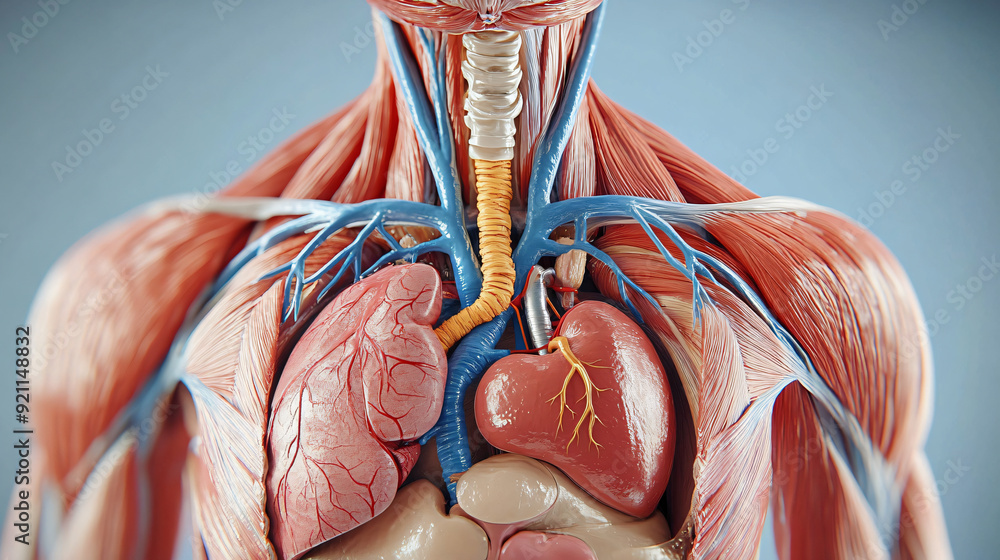 Anatomical representation of the human thoracic cavity showing heart ...