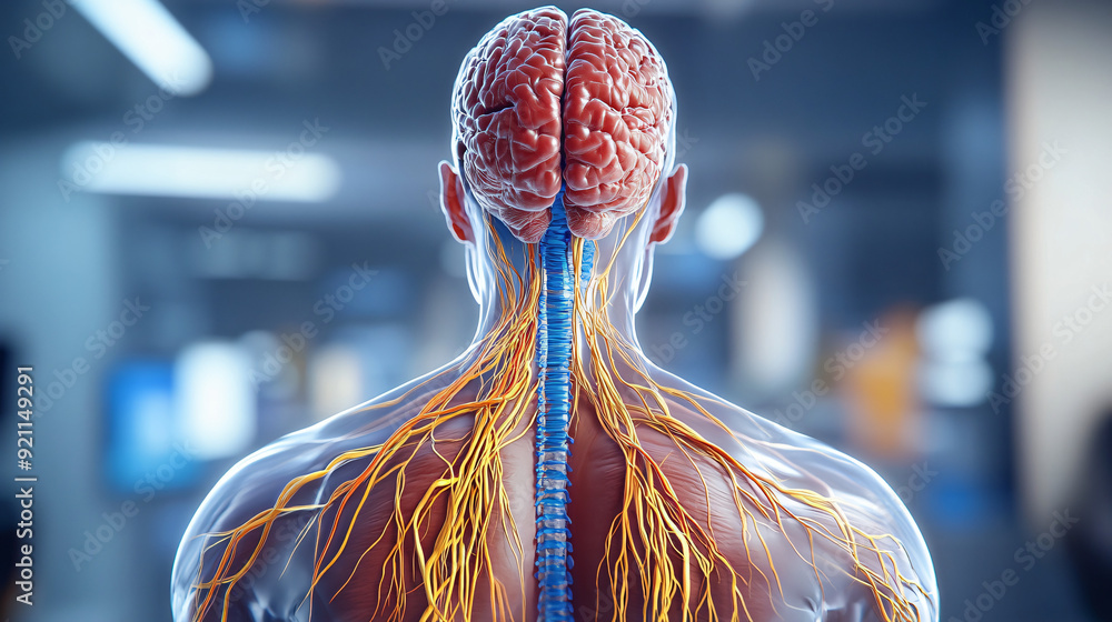 Anatomy of the human peripheral nervous system showing detailed nerves ...