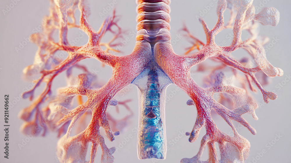 Anatomy of the human trachea and bronchi with detailed structures and ...