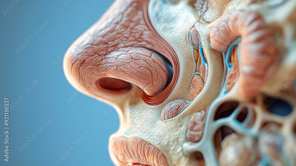 Poster Detailed anatomy of the human nose and sinuses, showing nasal ...