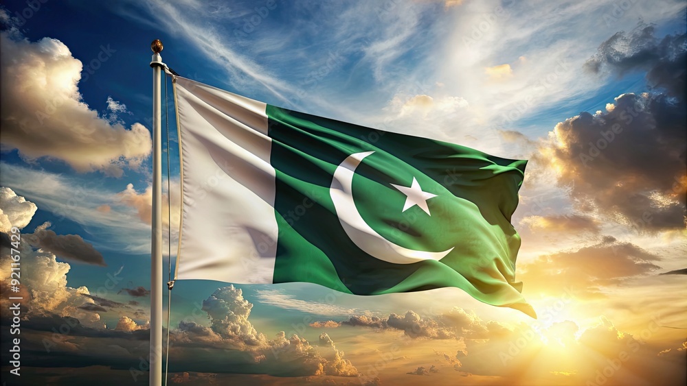 A detailed photo of Pakistan flag waving proudly in the wind, pakistan ...