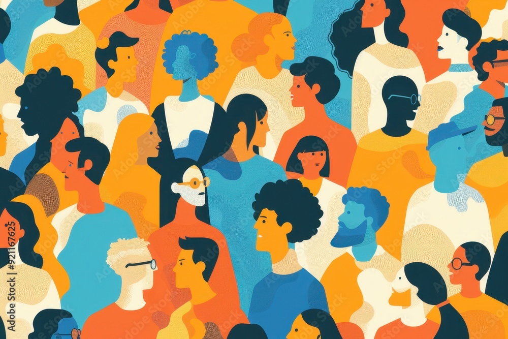 A crowd of diverse people coming together in a illustration with a flat ...