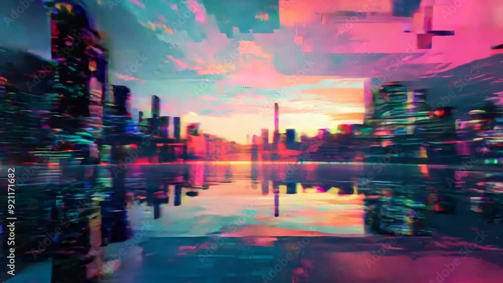 Abstract digital landscape background. Glitch, distortions and ...