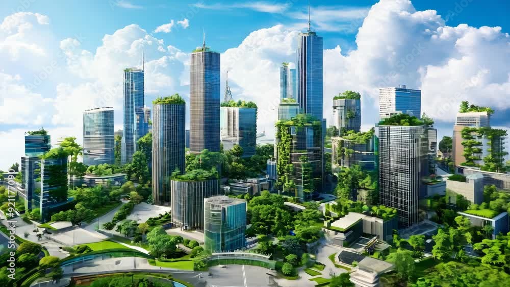 Future eco-friendly city. Sustainable architecture concept. Futuristic ...
