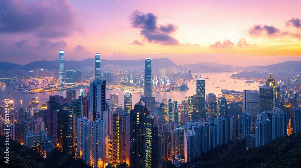 Hong Kong Skyline at Dawn: A breathtaking panoramic view of Hong Kong's ...