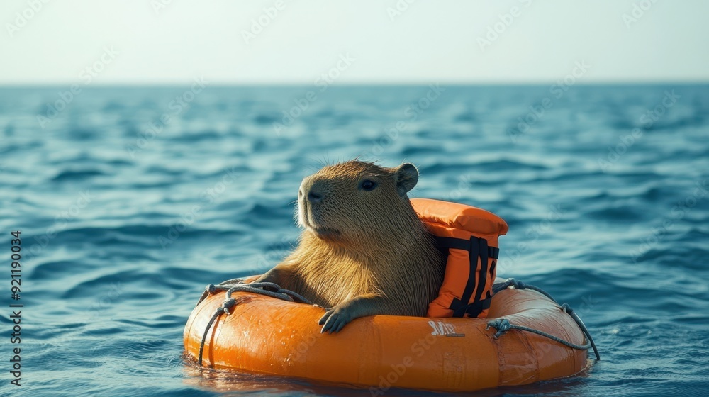 Serene Capybara on Raft: Adorable Marine Adventure with Capybara ...