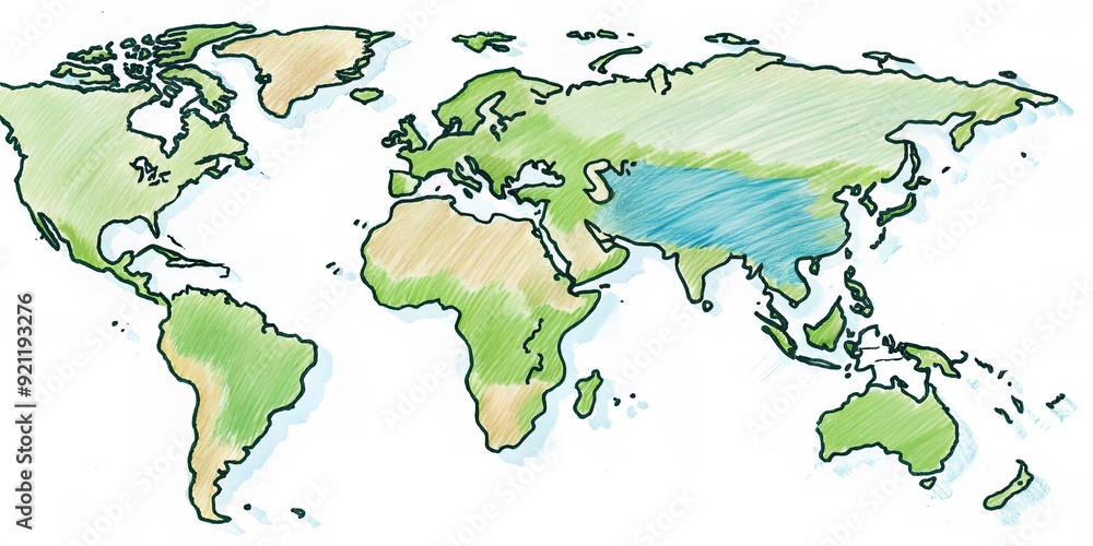 Freehand doodle drawing of Asia countries map , Asia, countries, map ...