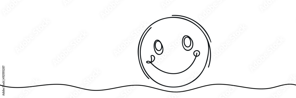 One continuous line art smiling face isolated vector illustration on ...