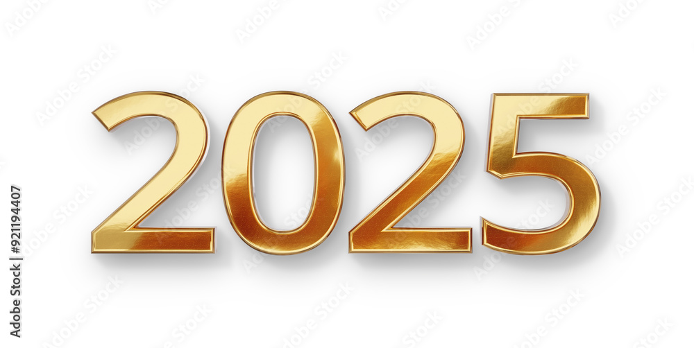 golden year 2025, metallic gold or gold color number in bold letters ...
