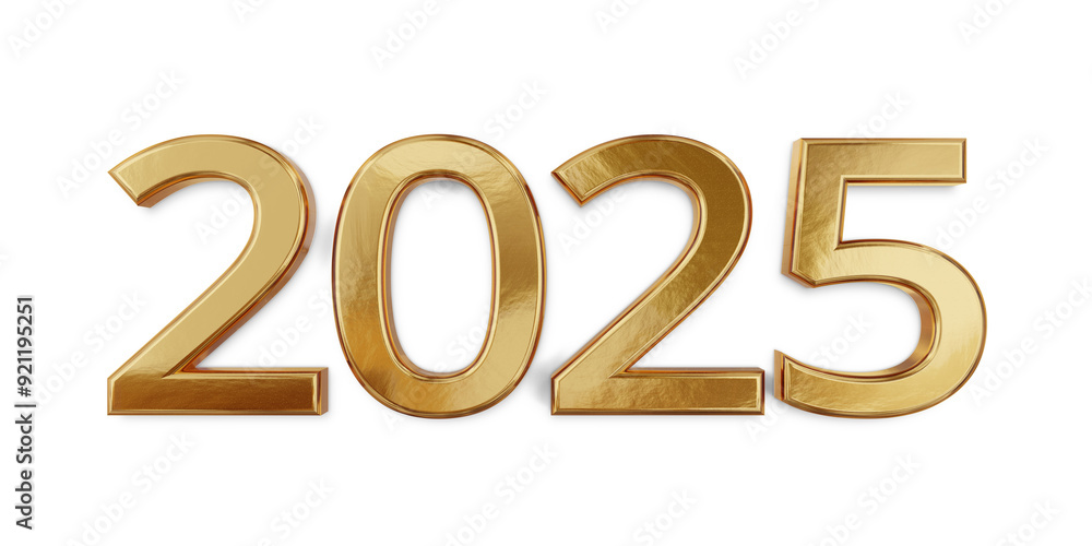 golden year 2025, metallic gold or gold color number in bold letters ...