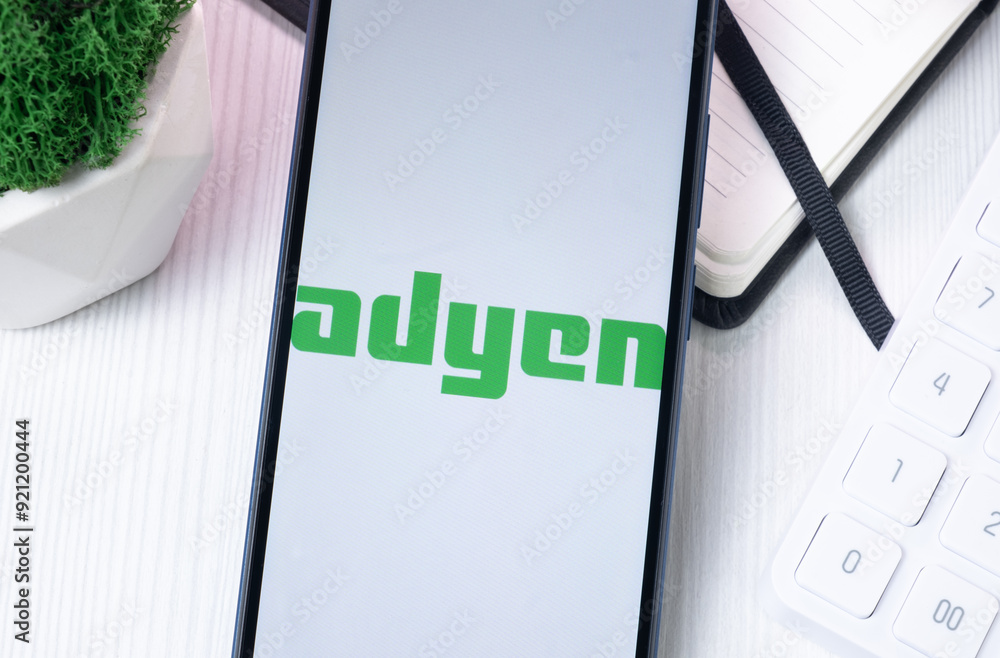 New York, USA - 10 August 2024: Adyen Logo on Phone Screen, Company ...