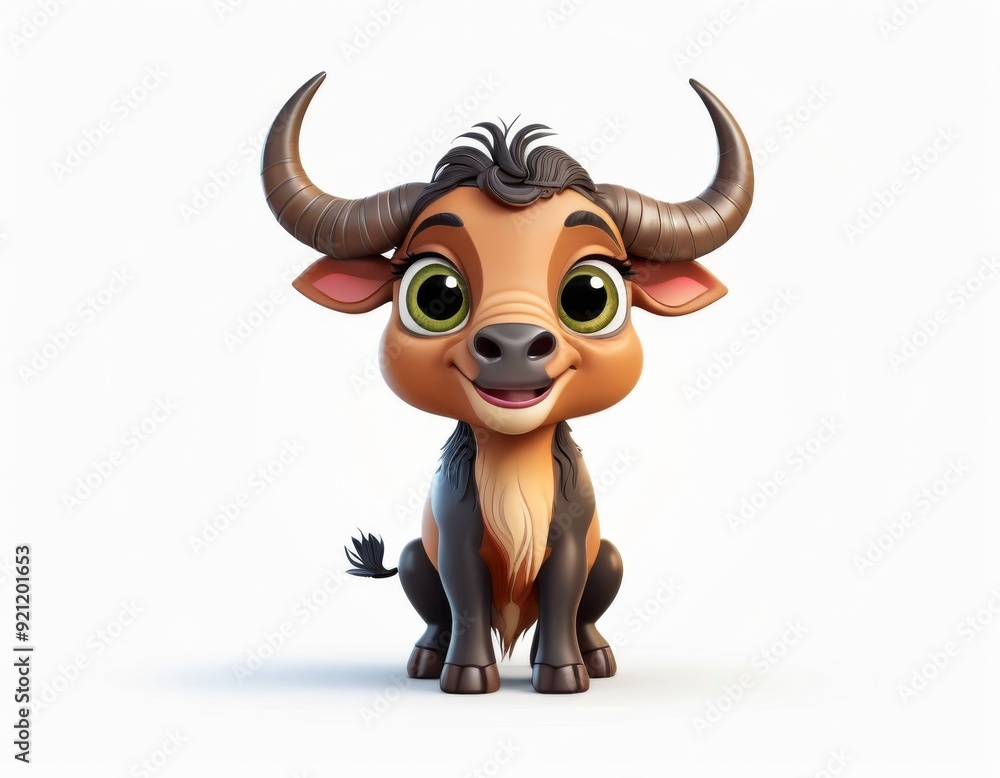 Cute cartoon African baby buffalo with big eyes Animation style 3d ...