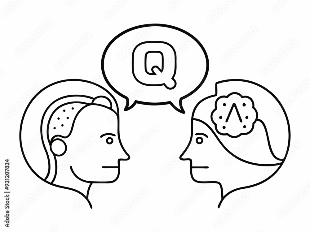 continuous single line drawing of Q and A in speech bubbles, questions ...
