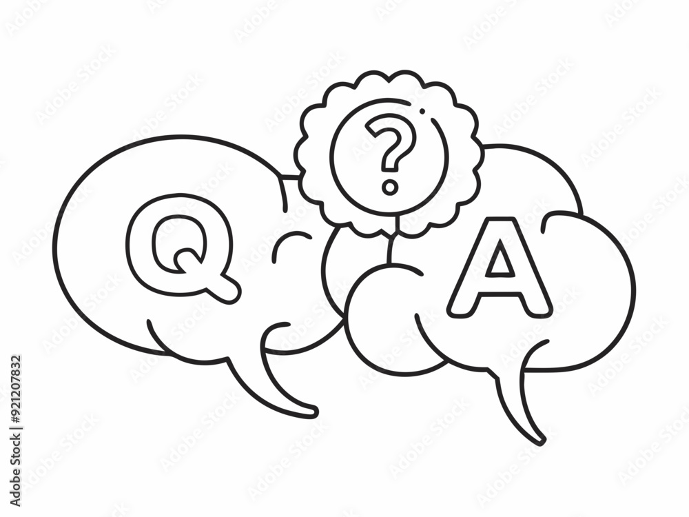 continuous single line drawing of Q and A in speech bubbles, questions ...