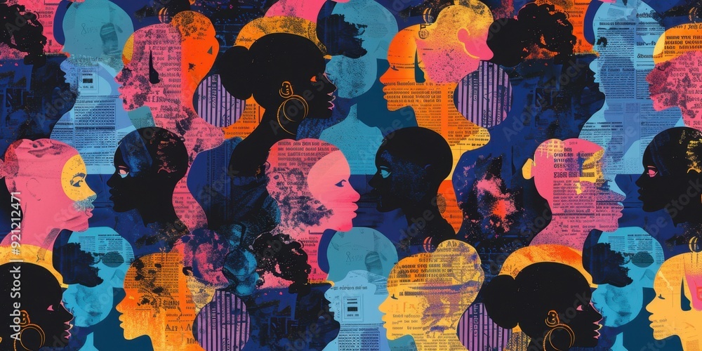 pattern of abstract silhouettes in different colors and patterns, a ...