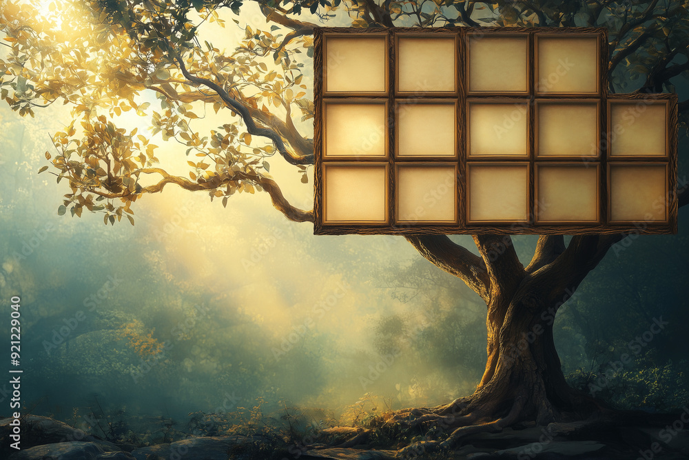 A wide strong realistic family tree template with empty cells for user ...