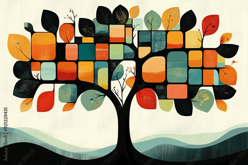 A wide strong family tree template with empty cells for user text input ...