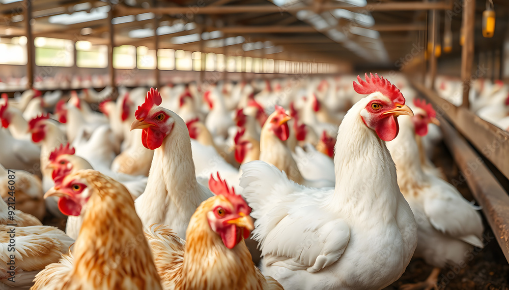 Eggs chicken farm, group of chickens at the poultry farm. Modern ...