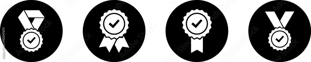 Approval vector icon. Approved stamp or medal. Certificate symbols ...