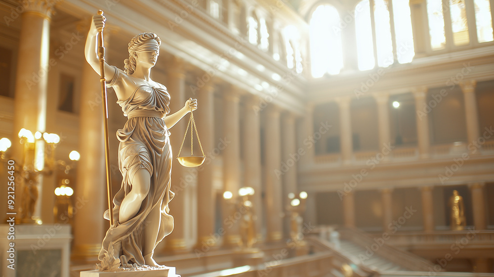 Statue of Justice in a grand hall, showcasing Lady Justice with her ...
