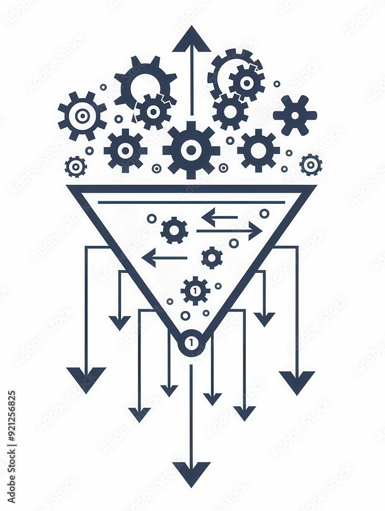 A minimalist line art illustration. A single line forms a funnel with ...