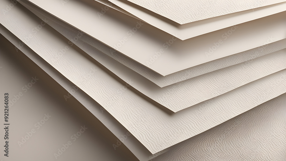 A stylish 3D rendering of layered paper-like textures in neutral tones ...