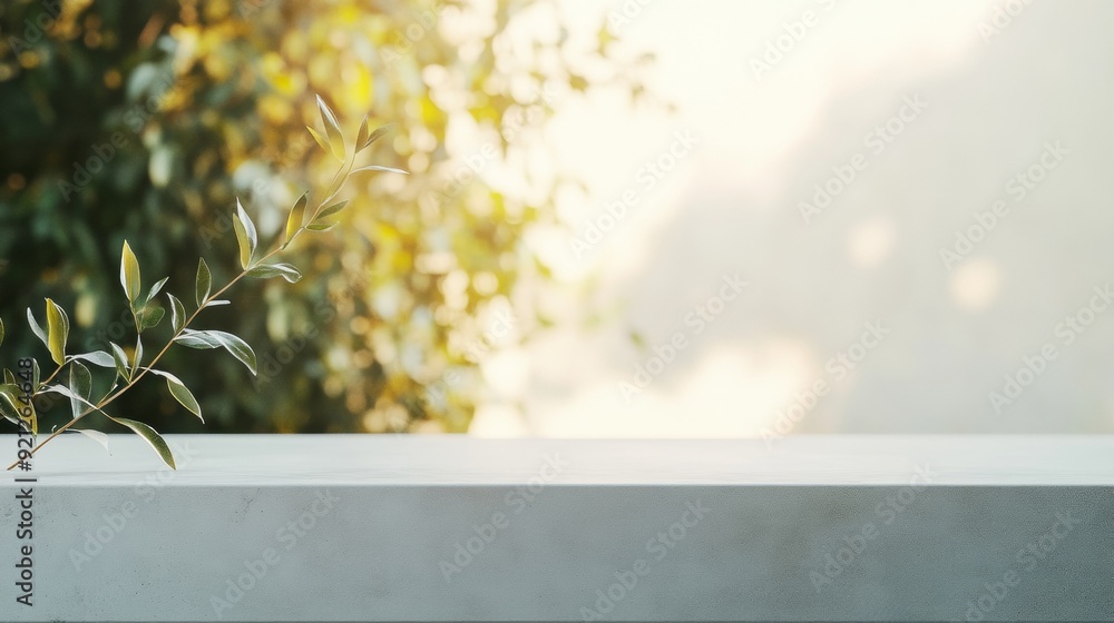 Serene Outdoor Garden Table with Bright White Concrete Surface and Soft ...
