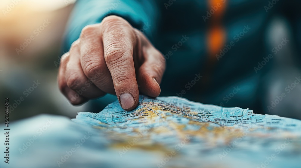 The image shows a hand pinning a location on a detailed and colorful ...