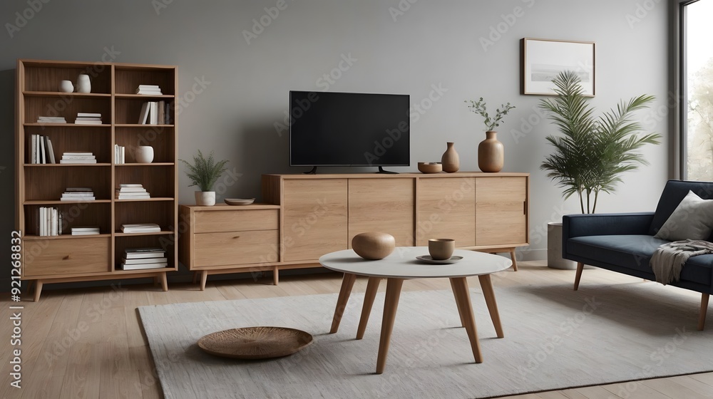 High resolution stylish living room interior design with empty ...